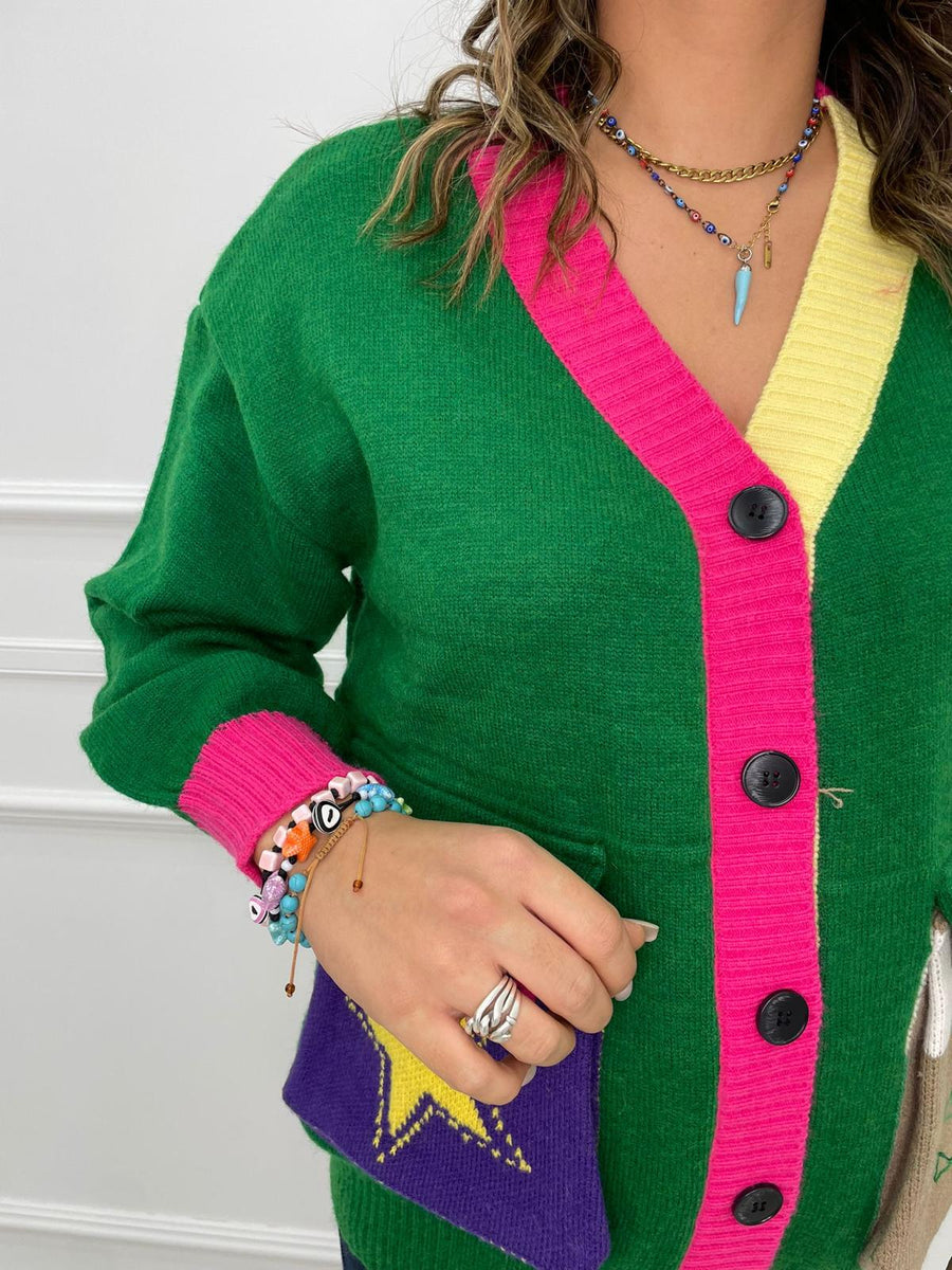 Cardigan colorato modello over con stampe colorate – New Generation Moda
